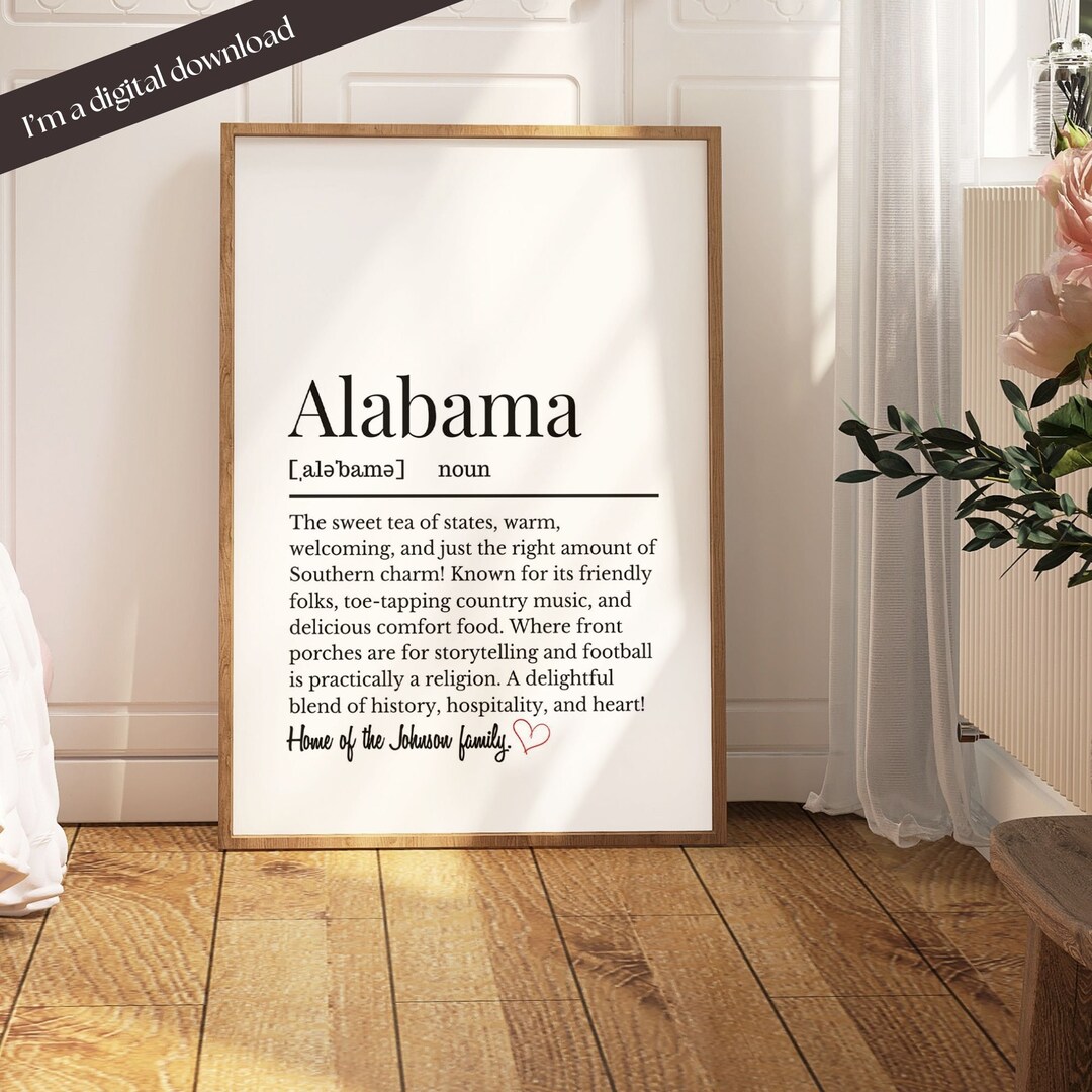 Alabama State Definition Print, Personalizable Alabama Wall Print ...