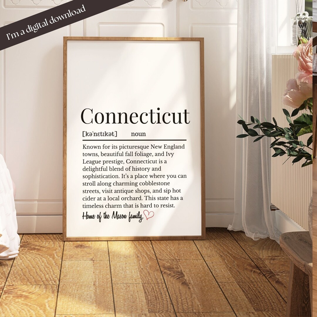 Connecticut State Definition Print, Personalizable Connecticut Wall ...