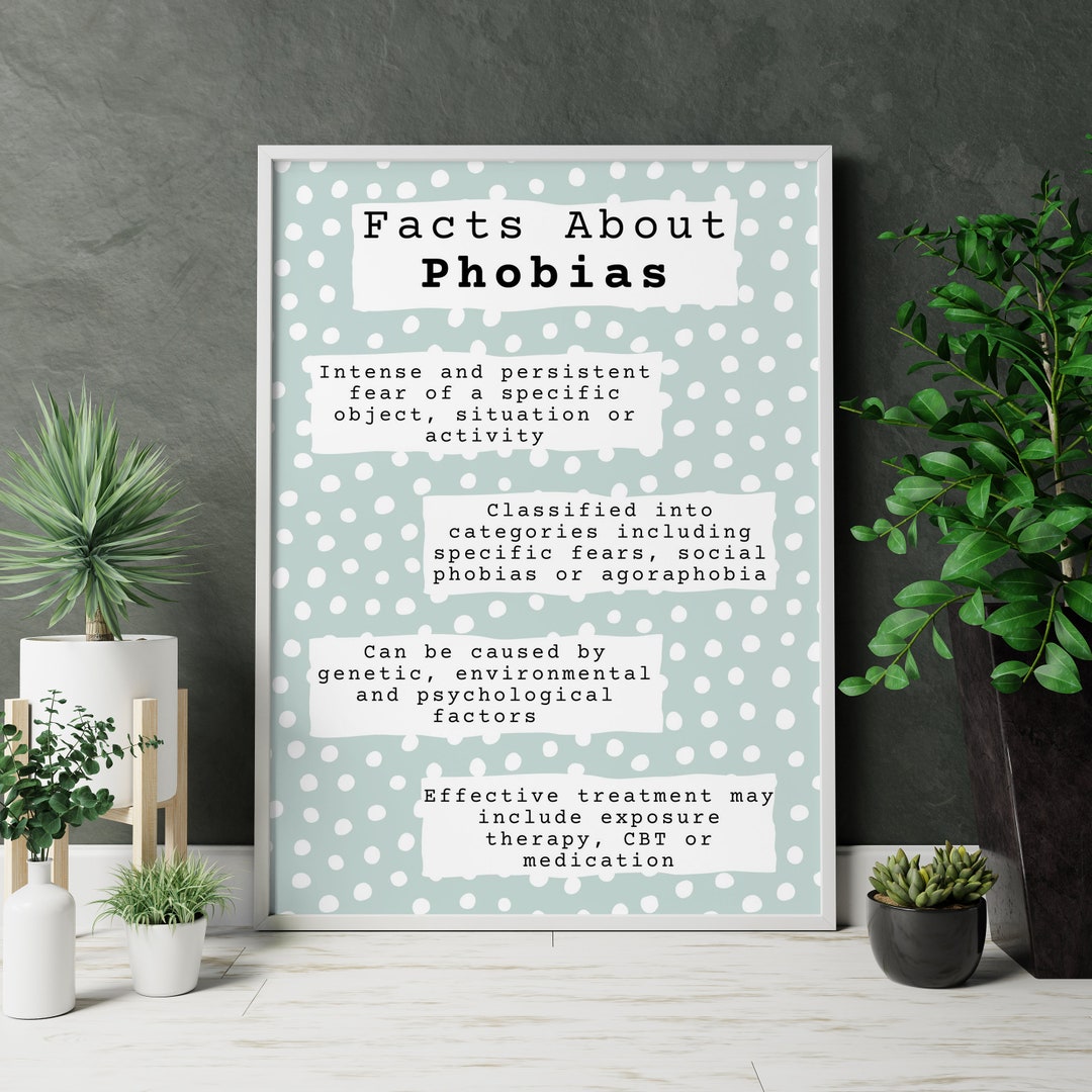 Phobia Facts Wall Print, Mental Health Prints, Therapy Office Decor ...