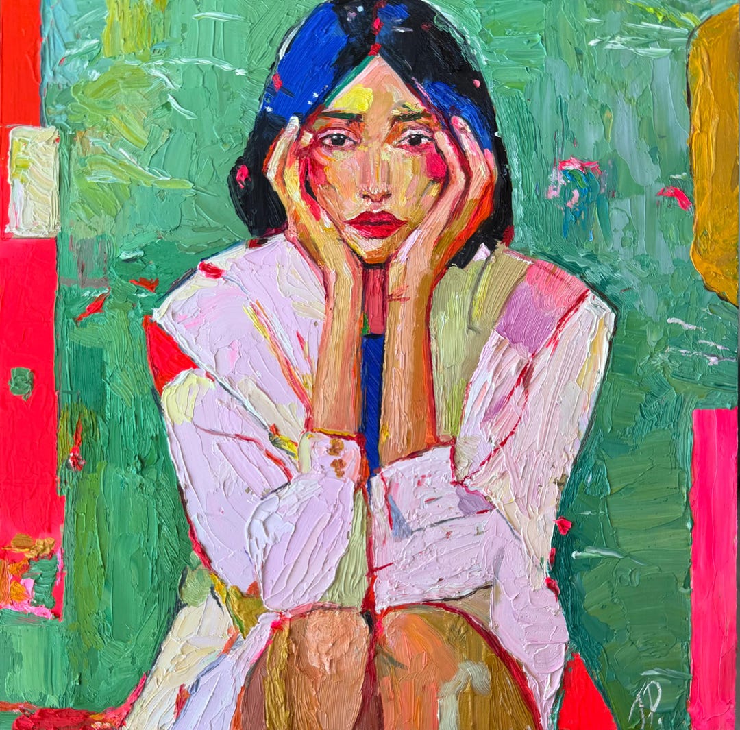 Abstract Woman Portrait: Original Oil Painting Textured Modern Wall Art ...
