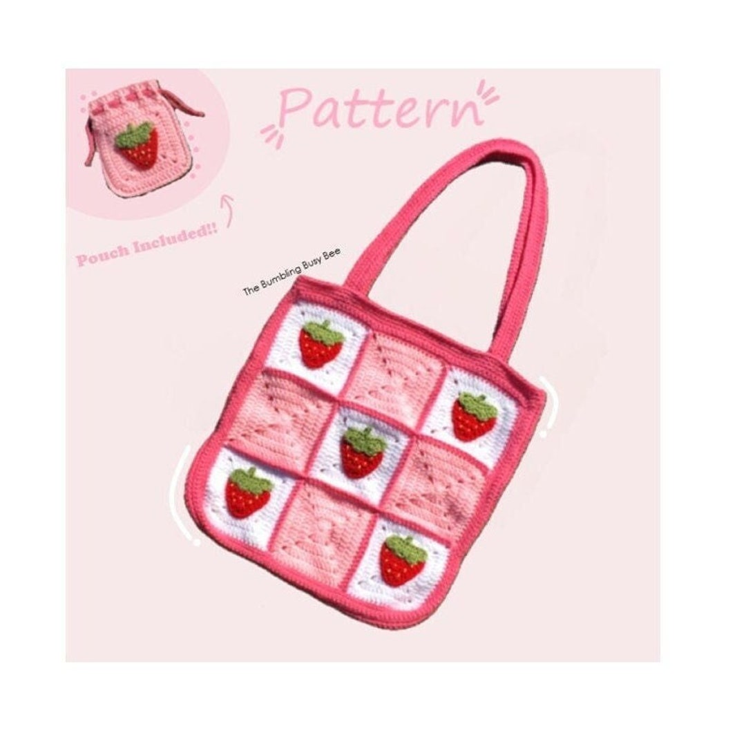 STRAWBERRY TOTE BAG and Drawstring Pouch 2 in 1 Bundle Crochet Pattern ...