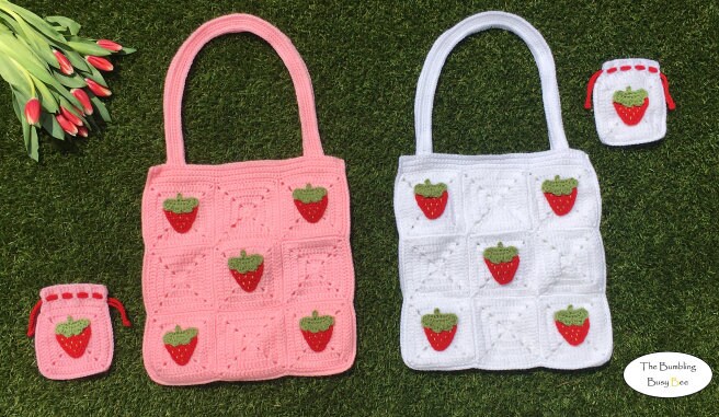 Strawberry Tote Bag And Drawstring Pouch 2 In 1 Bundle Crochet Etsy
