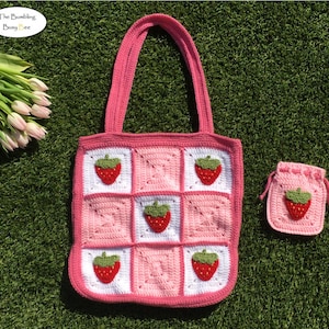 STRAWBERRY TOTE BAG and Drawstring Pouch 2 in 1 Bundle Crochet Pattern ...
