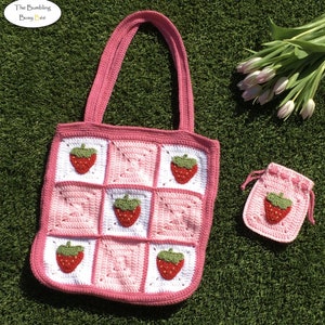 STRAWBERRY TOTE BAG and Drawstring Pouch 2 in 1 Bundle Crochet Pattern ...