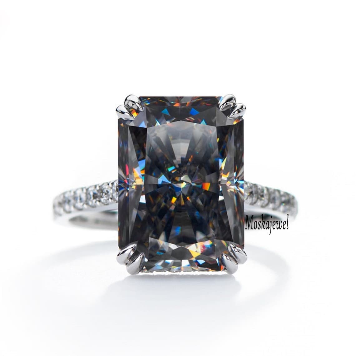 Dark Grey Moissanite Engagement Ring 4.20 Ct Gray Radiant Cut ...
