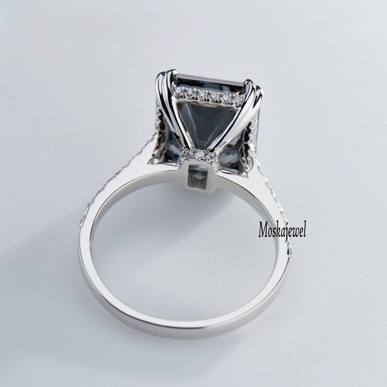 Dark Grey Moissanite Engagement Ring 4.20 Ct Gray Radiant Cut ...