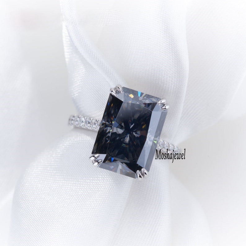 Dark Grey Moissanite Engagement Ring 4.20 Ct Gray Radiant Cut ...