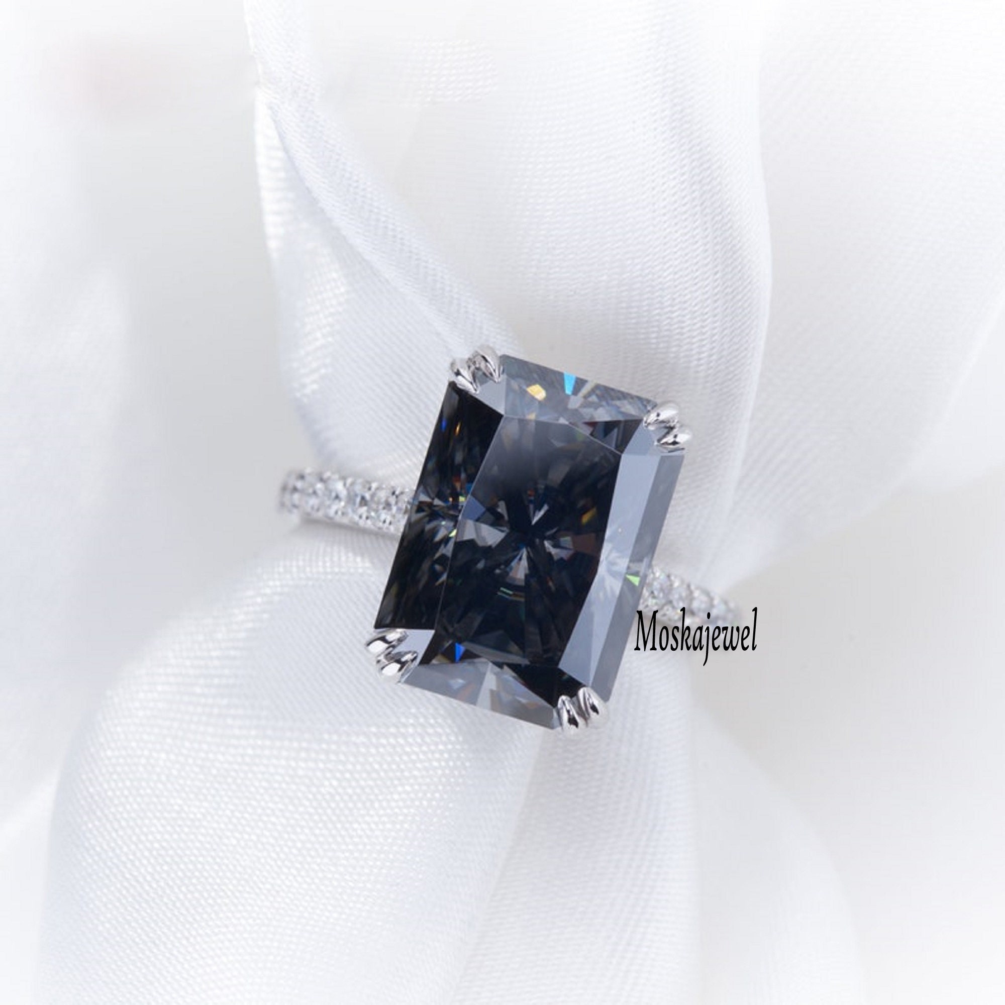 Dark Grey Moissanite Engagement Ring 4.20 Ct Gray Radiant Cut ...