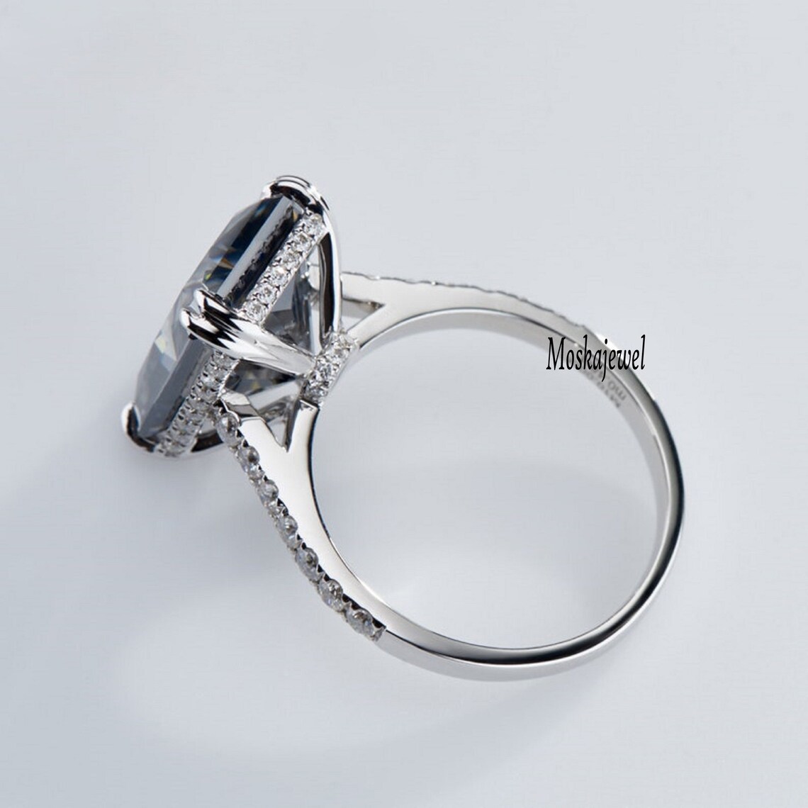 Dark Grey Moissanite Engagement Ring 4.20 Ct Gray Radiant Cut ...