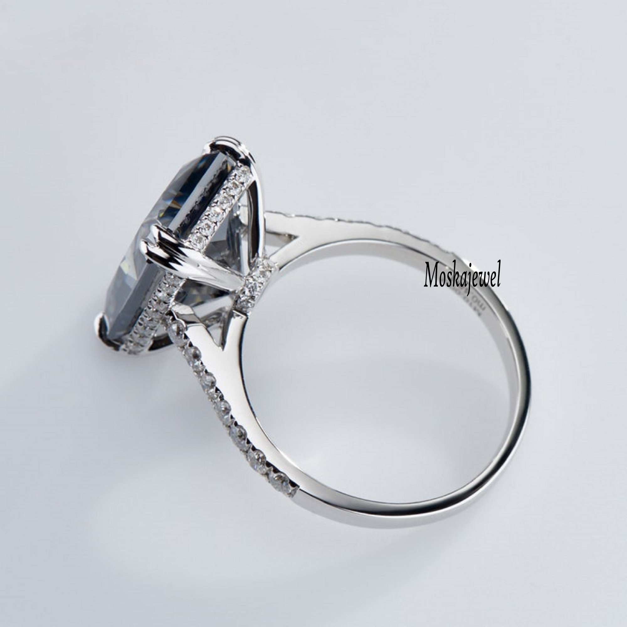 Dark Grey Moissanite Engagement Ring 4.20 Ct Gray Radiant Cut ...