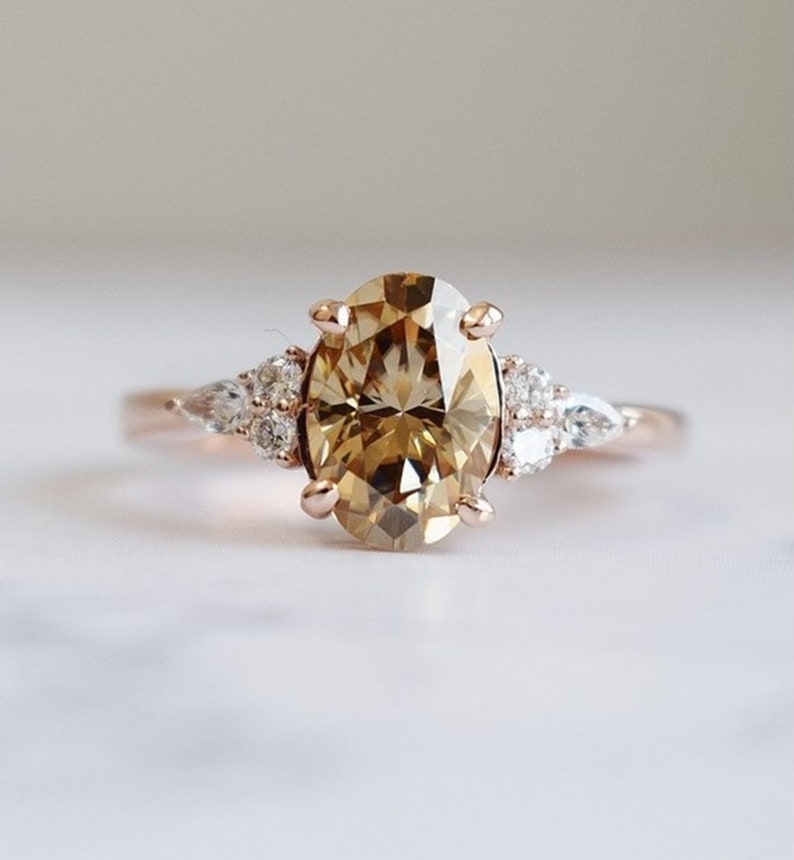 Oval Engagement Ring Brown Oval Moissanite Ring Vintage Oval Promise ...