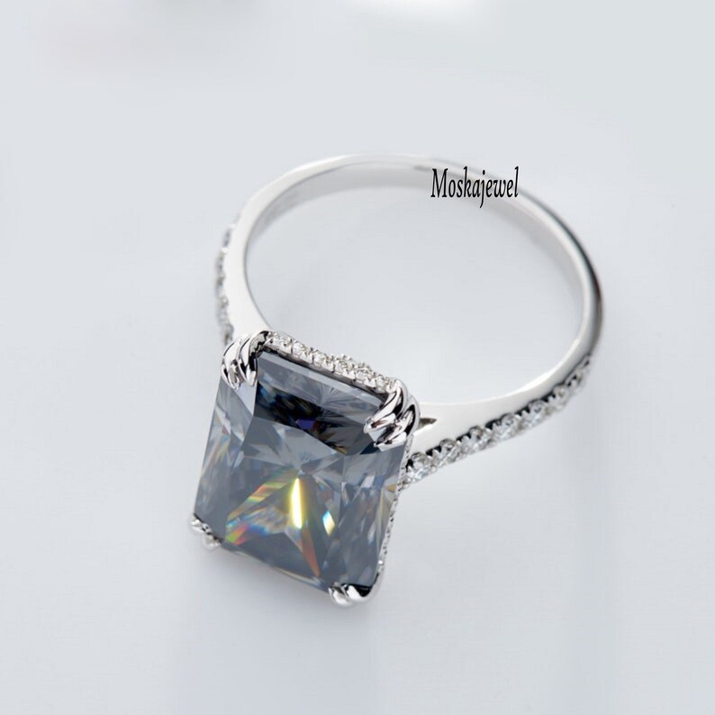 Dark Grey Moissanite Engagement Ring 4.20 Ct Gray Radiant Cut ...
