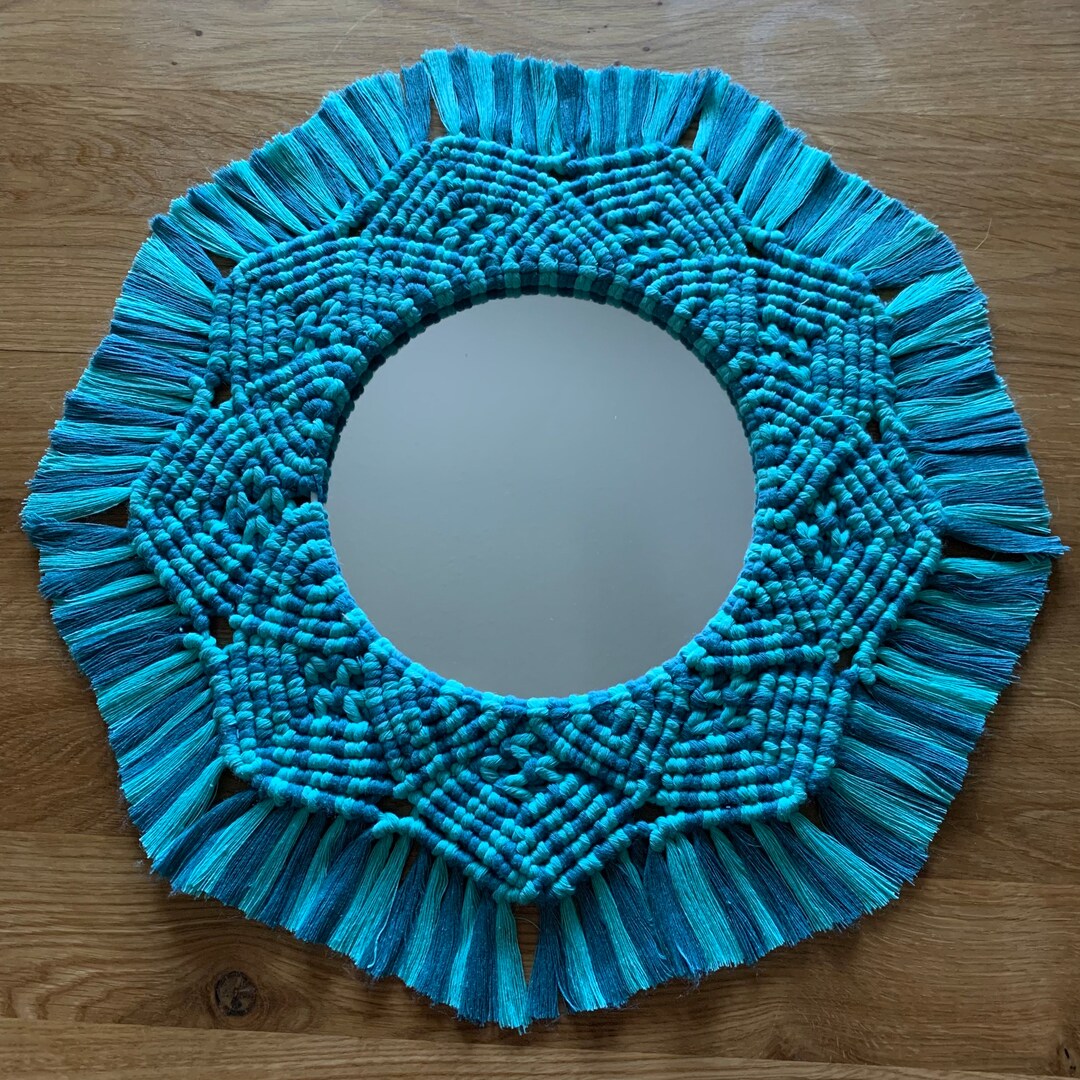 Mirror With Macrame Border in Shades of Blue to Decorate Your Table or ...