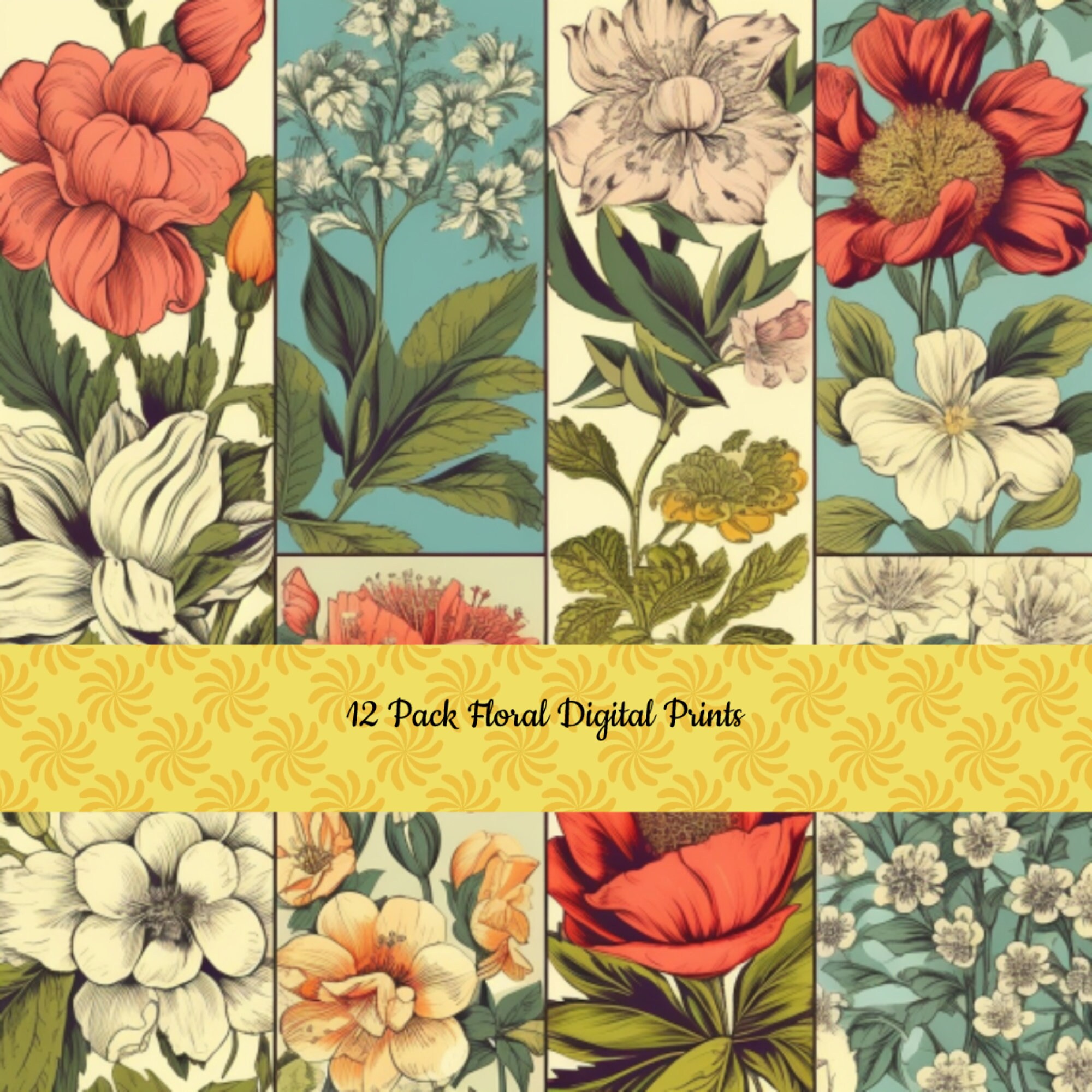 12 Pack Floral Digital Seamless Pattern - Etsy