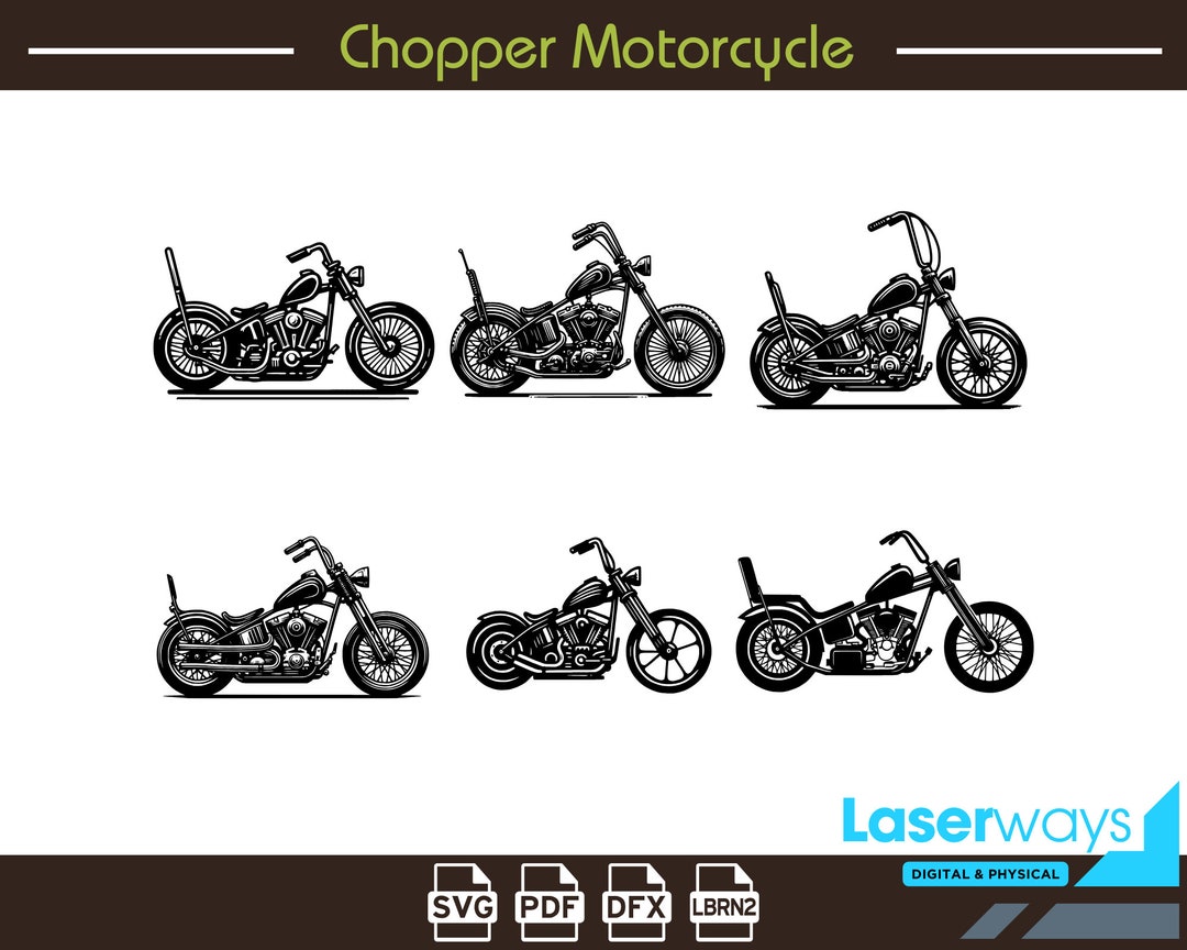 Chopper Motorcycle Digital File Jpg Svg Pdf Dxf Clipart Vector Art ...