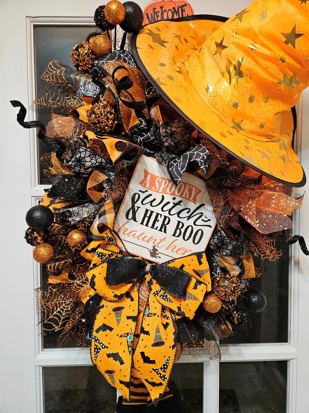 A Witch and Her Boo Wreath, Witch Hat Wreath, Black and Orange ...