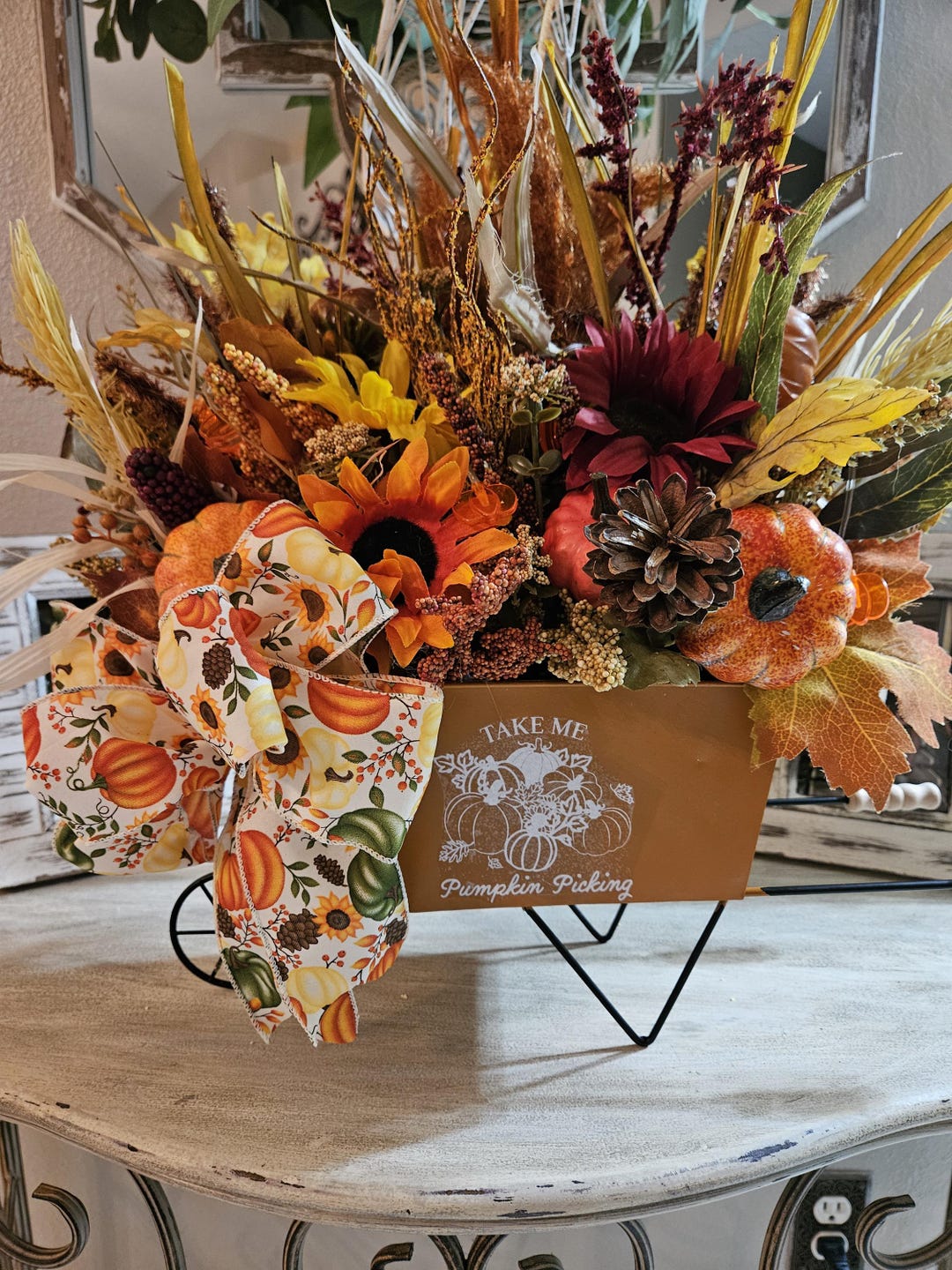 Fall Wheelbarrow Flower Arrangement: Lighted Pumpkin Patch Decor - Etsy