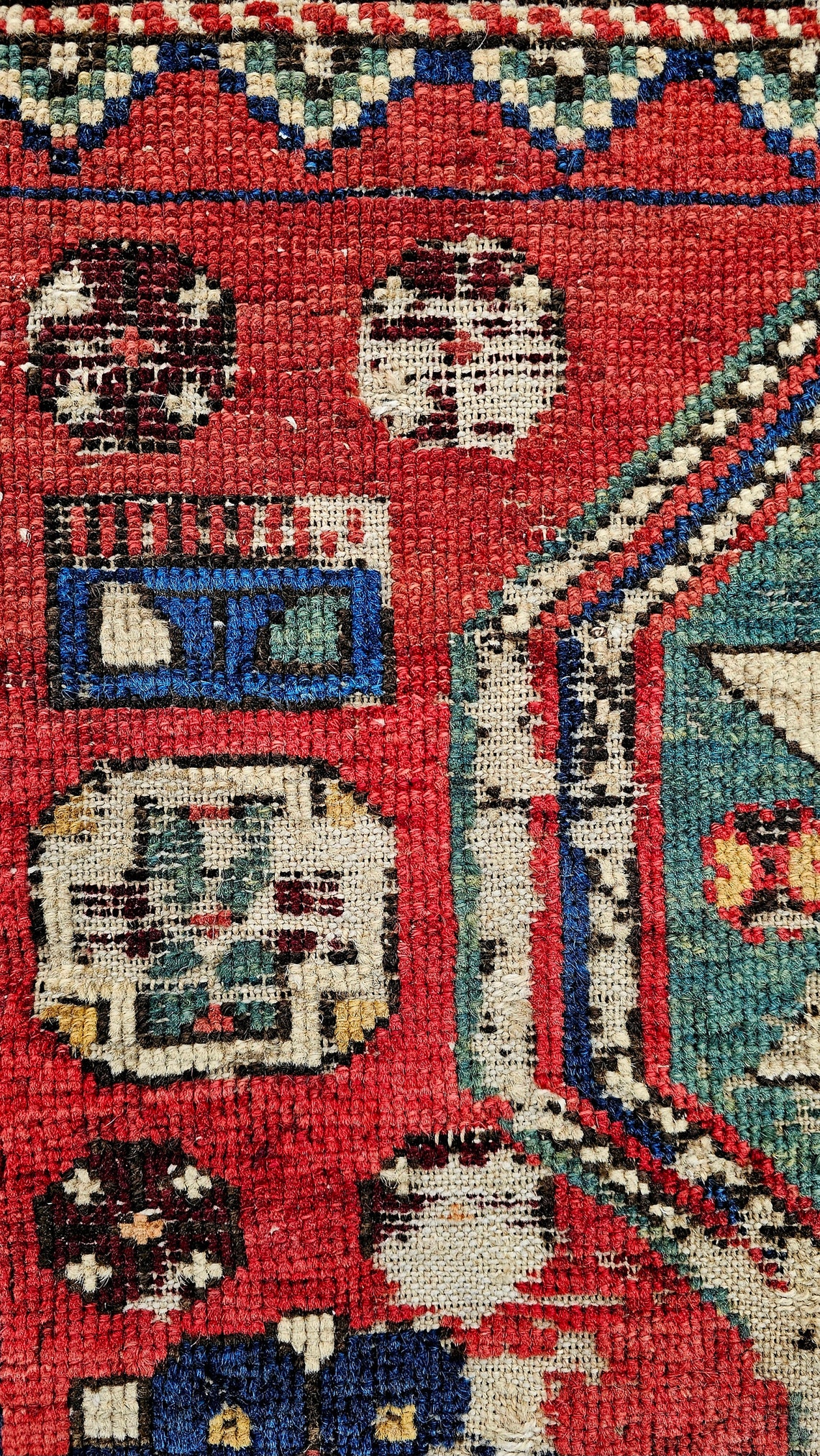 Antique Armenian Wool Rug: Natural Dyes, Geometric Design (3'1'' X 4'5 ...