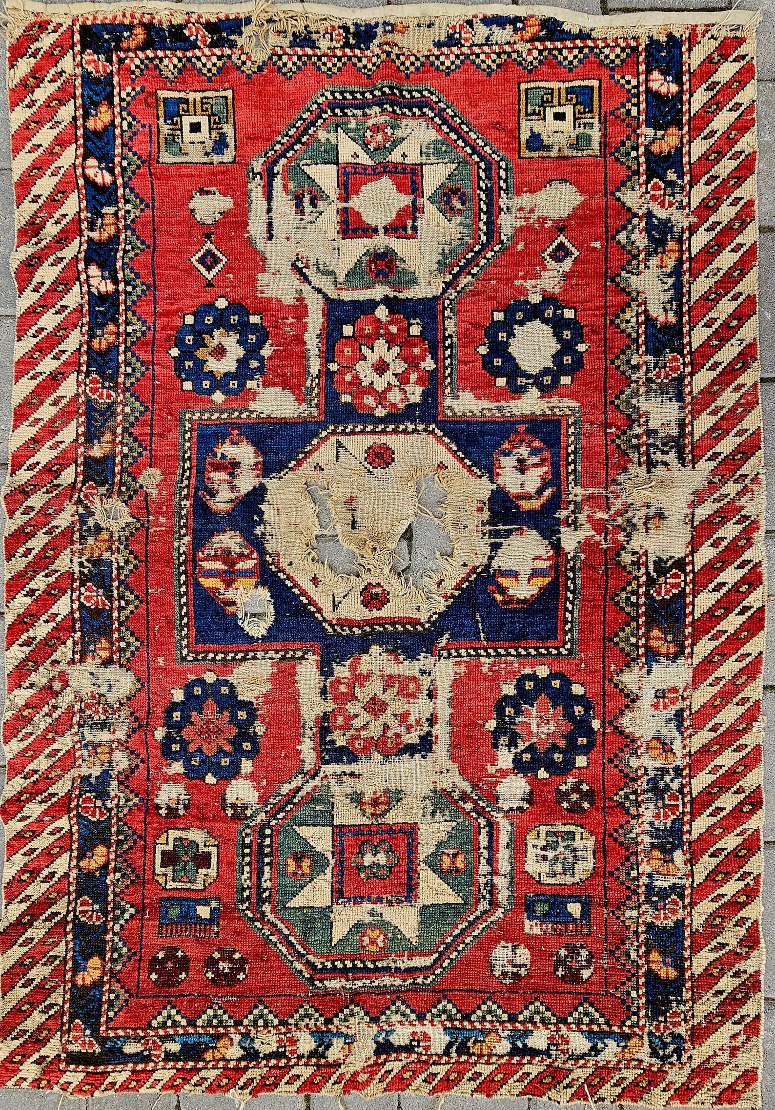 Antique Armenian Wool Rug: Natural Dyes, Geometric Design (3'1'' X 4'5 ...