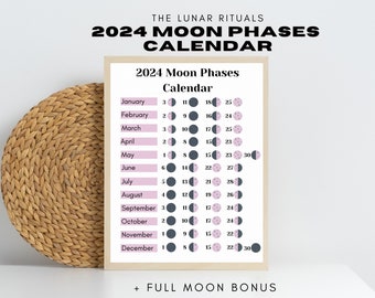 Full Moon Calendar 2024 Printable PDF, Full Moon Printable, Full Moon ...