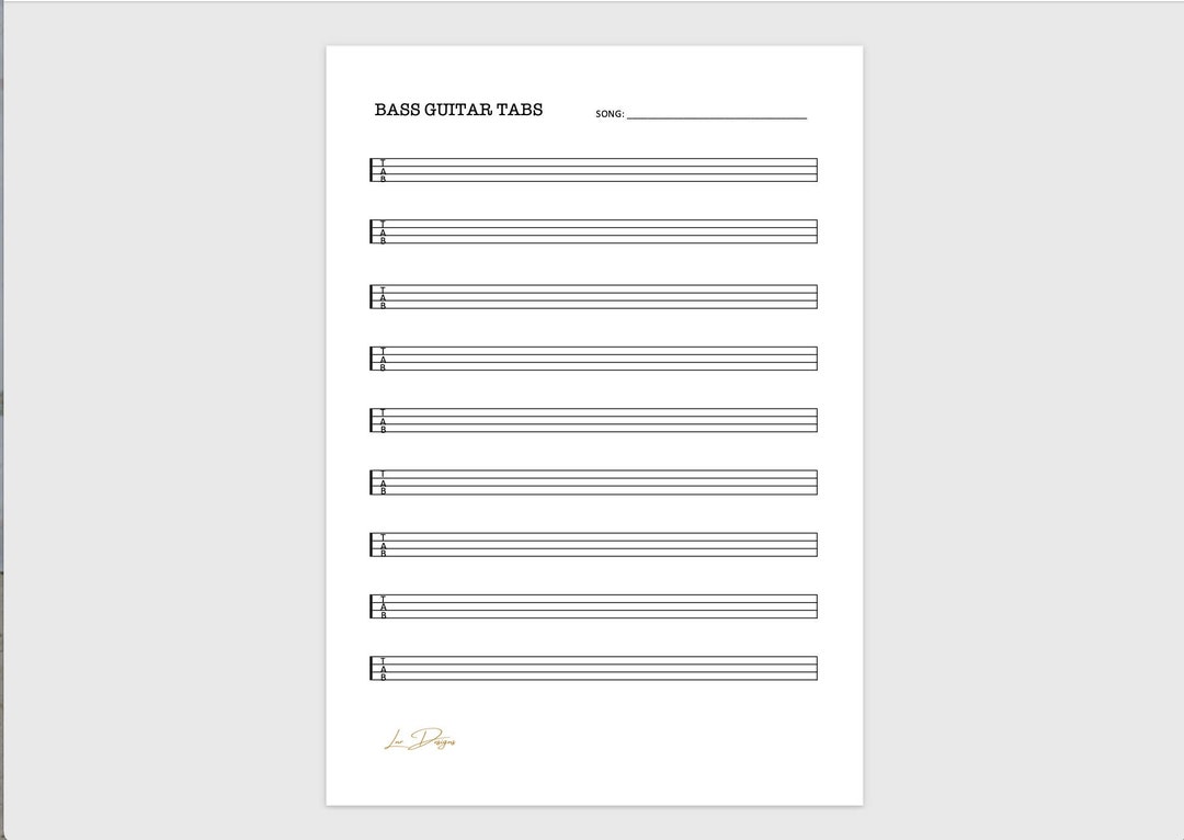 Bass Guitar Tabs Printable Digital Download A4 - Etsy