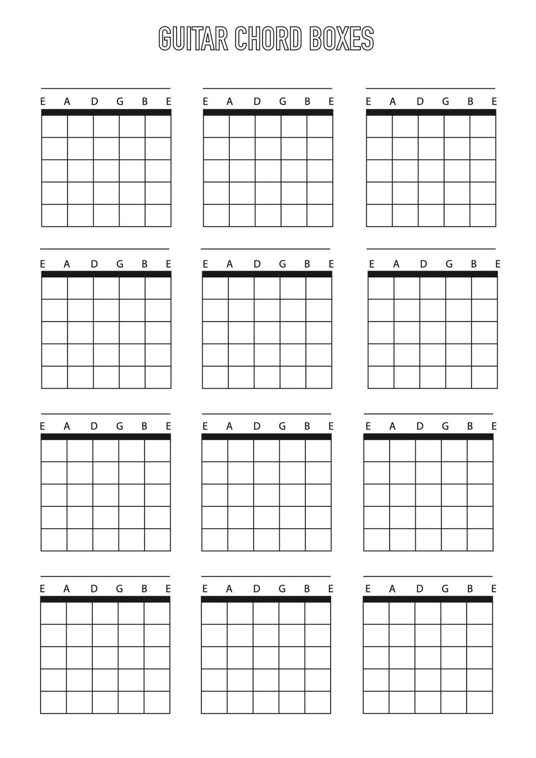 Blank Guitar Chord Boxes A4 Printable - Etsy