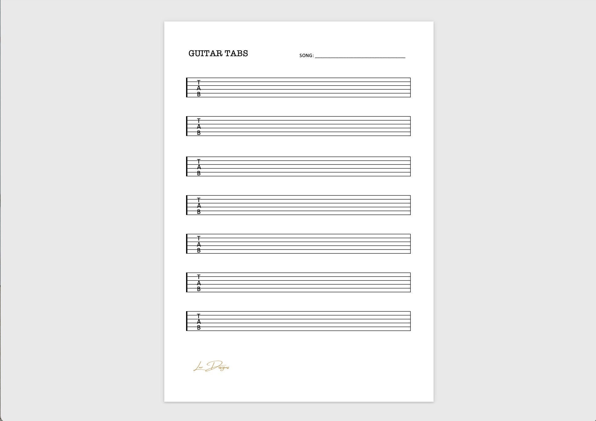 Guitar Tab Printable A4 Digital Download - Etsy