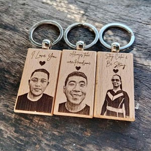 Personalized Wood Engraving Photo Logo Name Text Customized Keychains ...