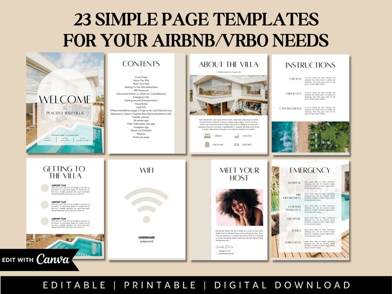 AIRBNB VRBO Rental Welcome Guest Book | Canva Template | Guest Guide ...
