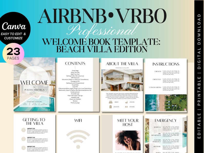 AIRBNB VRBO Rental Welcome Guest Book | Canva Template | Guest Guide ...