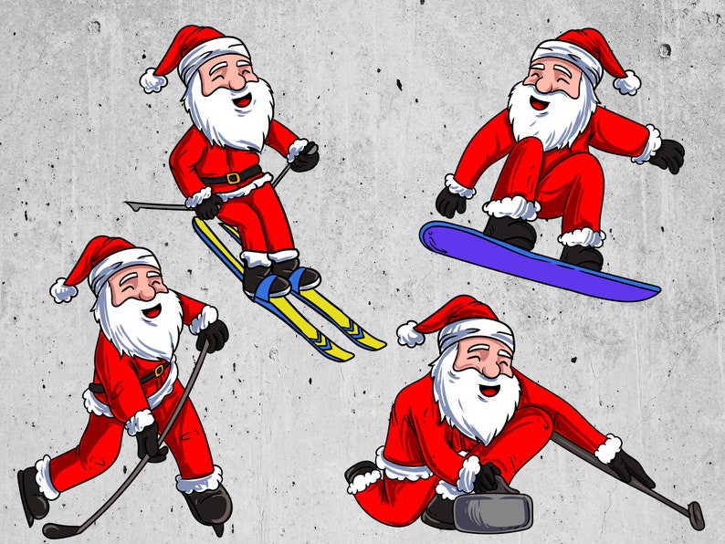 Santa Claus SVG Ski Ice Hockey Curling Snowboard Cliparts - Etsy