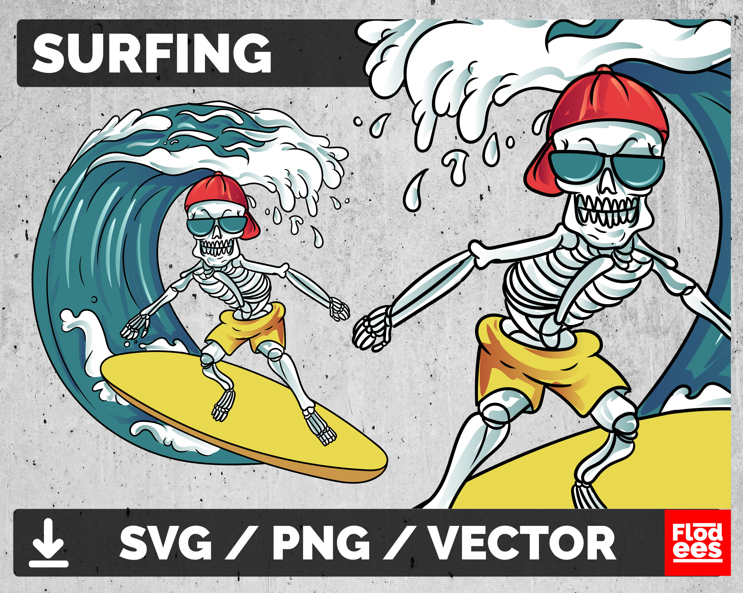 SVG Surfing Skeleton Clipart PNG - Etsy