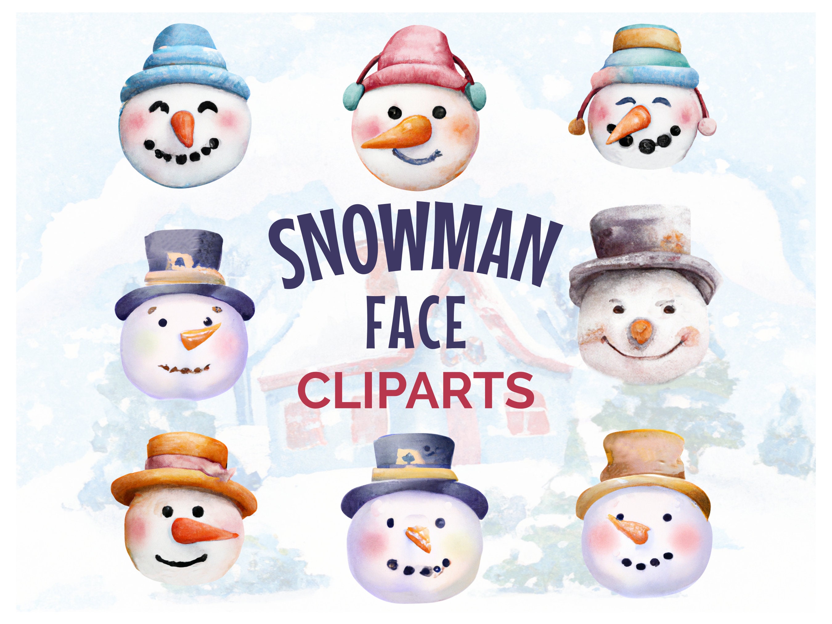 Snowman Face PNG Clipart Bundle - Etsy