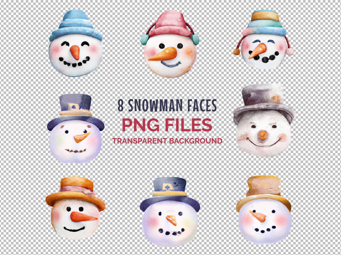 Snowman Face PNG Clipart Bundle - Etsy