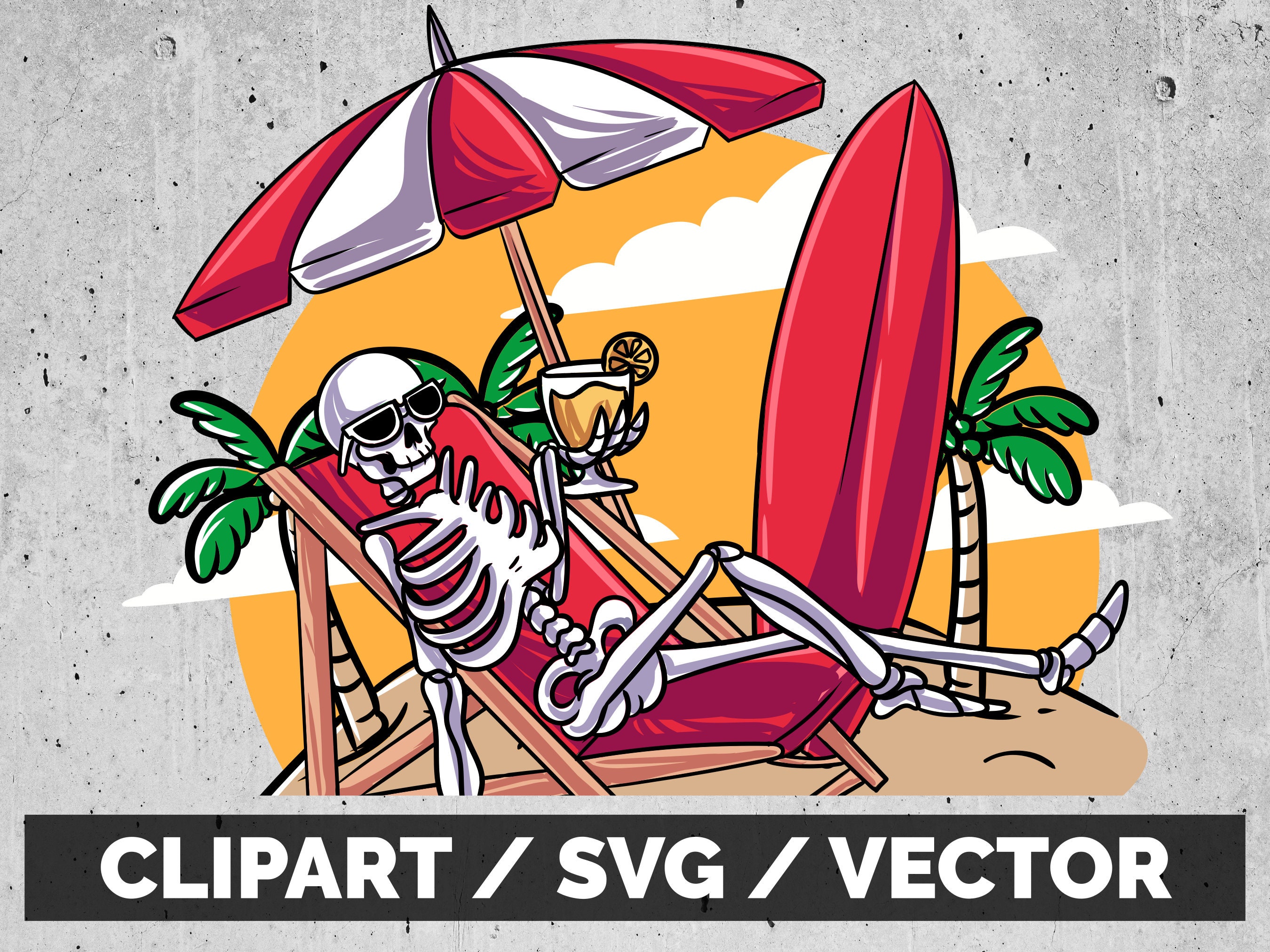 Surfing Skeleton SVG File / Lazy Surfer Skeleton PNG / Beach Chair ...