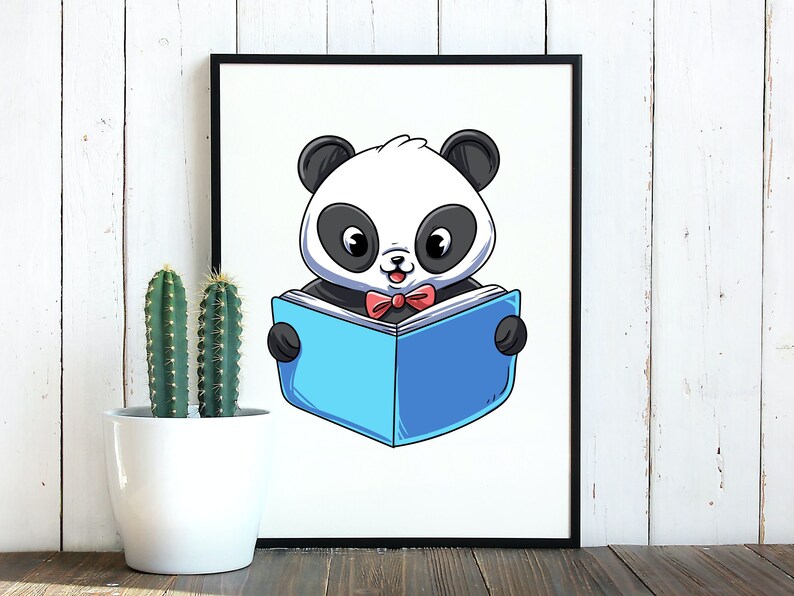 Panda Clipart Reading Book SVG - Etsy