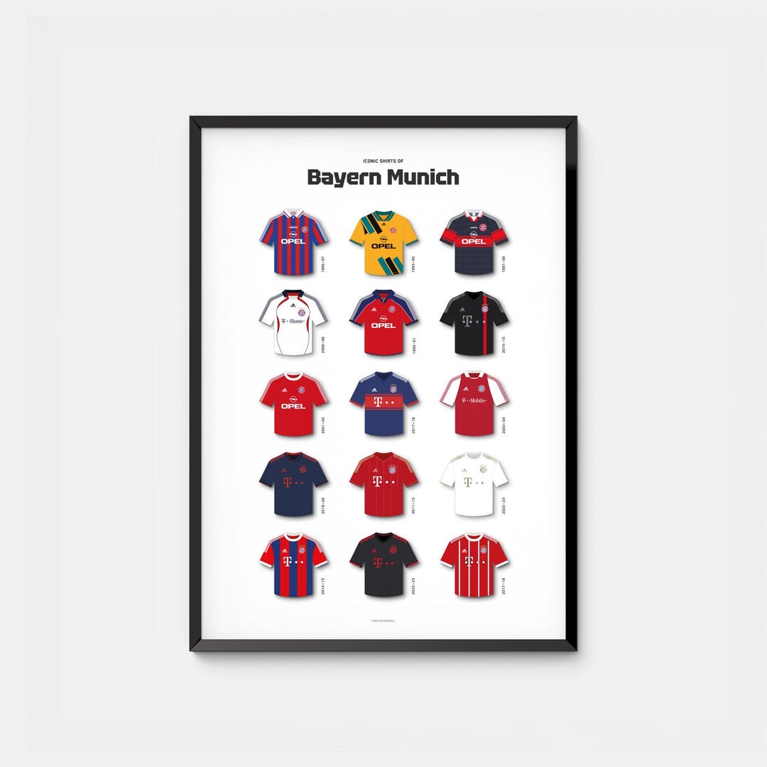 Bayern Munich Poster, Iconic Shirts Digital Print, Retro Football Art ...