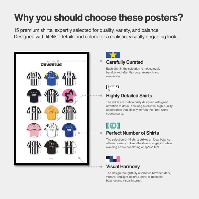 Juventus Iconic Shirts Collection Poster – Instant Download Wall Art ...