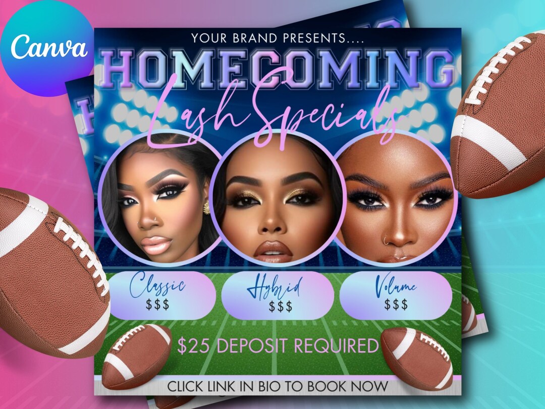 Homecoming Lashes Flyer Template: Editable Canva Design (digital ...