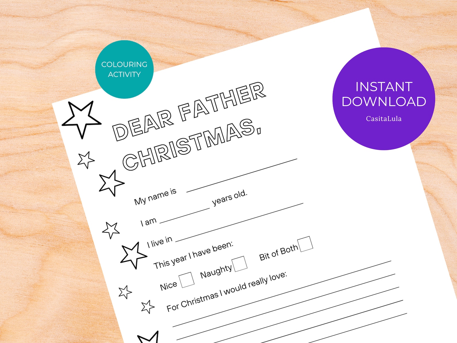 Dear Father Christmas Letter - Printable Kids Coloring Santa List ...