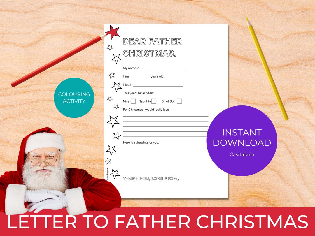 Dear Father Christmas Letter - Printable Kids Coloring Santa List ...