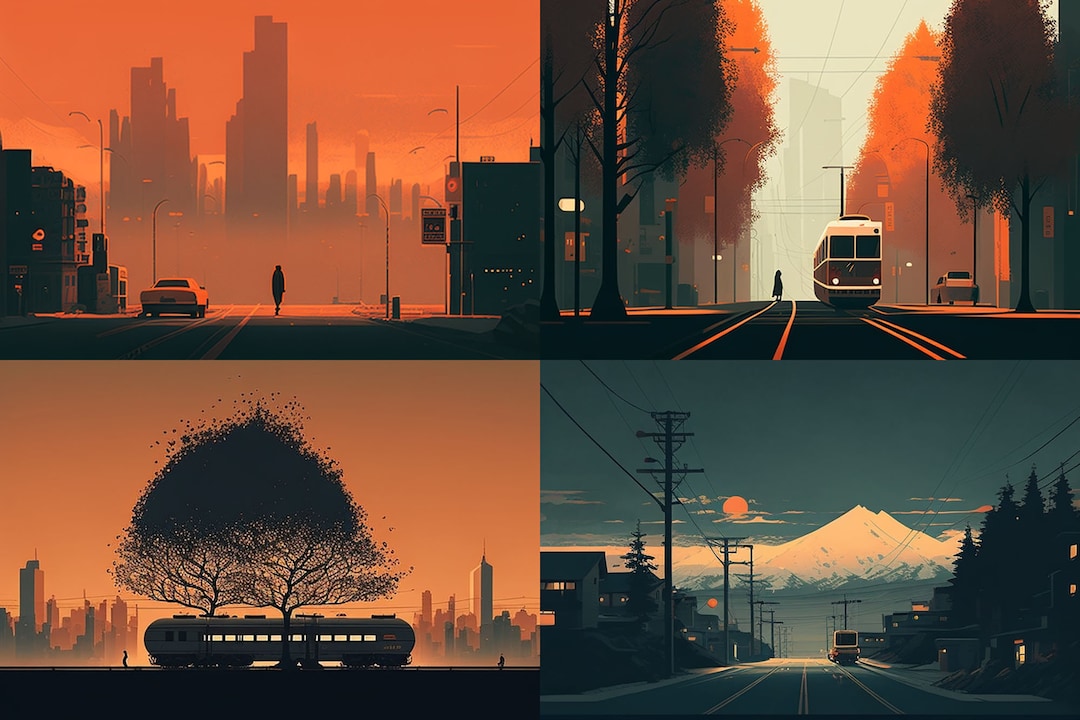 Minimalist City Landscape Wall Art Set of 4 AI Generated - Etsy