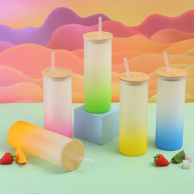 COLORED GLASS TUMBLER, Ombre Glass Can, Blank Sublimation Tumblers ...