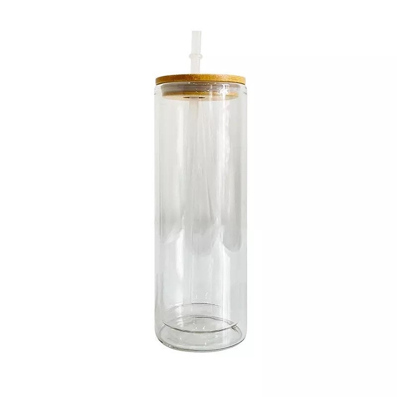 DOUBLE WALLED GLASS Can, Snow Globe Glass Can, Glass Can With Lid and ...