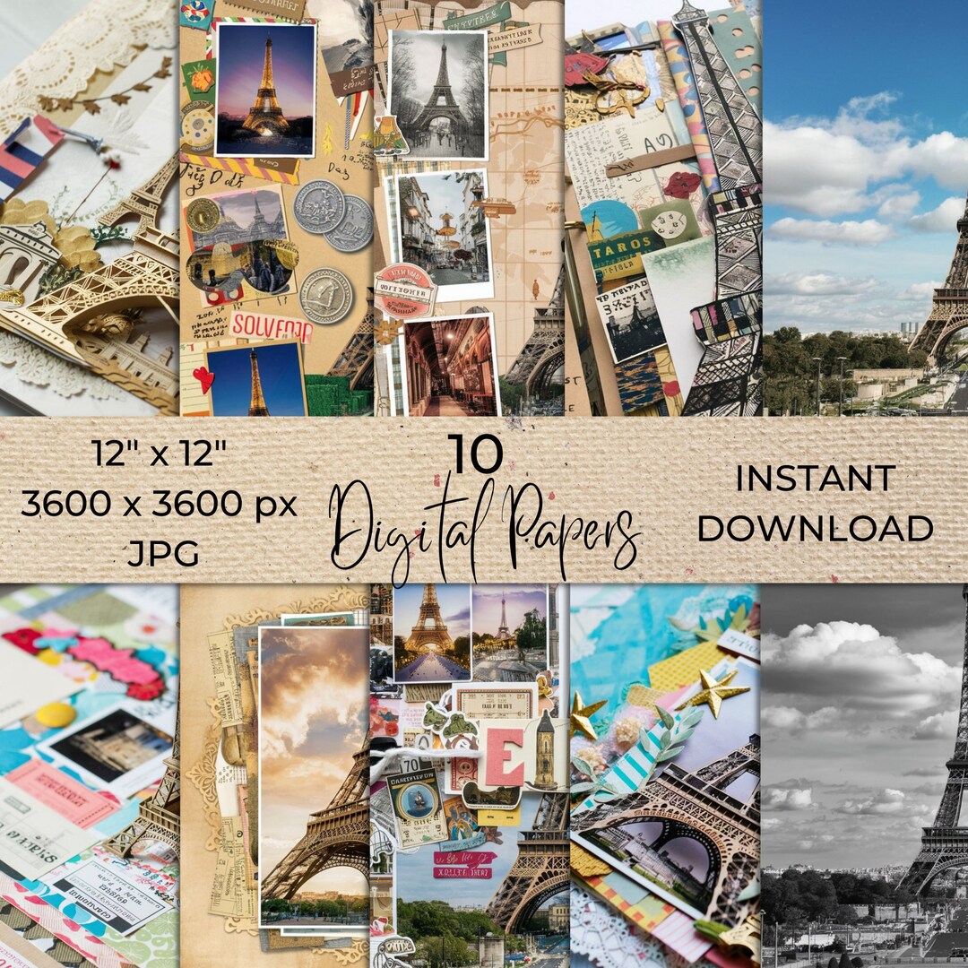 Eiffel Tower Digital Papers, Paris Scrapbook, Parisian Printable ...