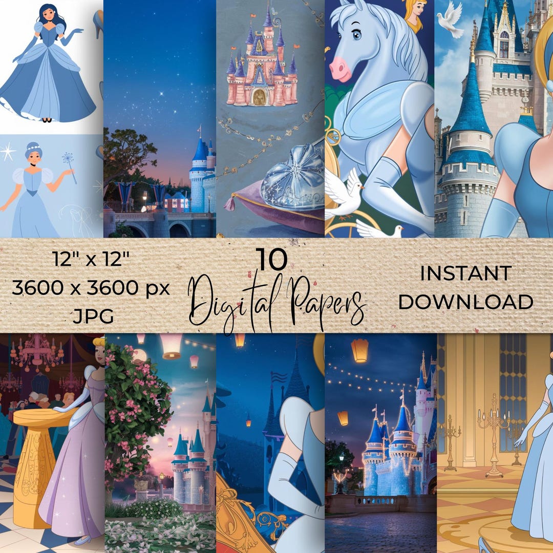 Cinderella Digital Paper, Cinderella Wallpaper, Cinderella Background ...