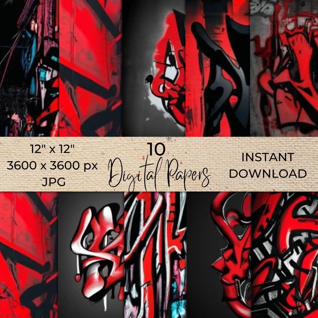 Red Black Graffiti Digital Paper ,scrapbooking Paper Presents ...