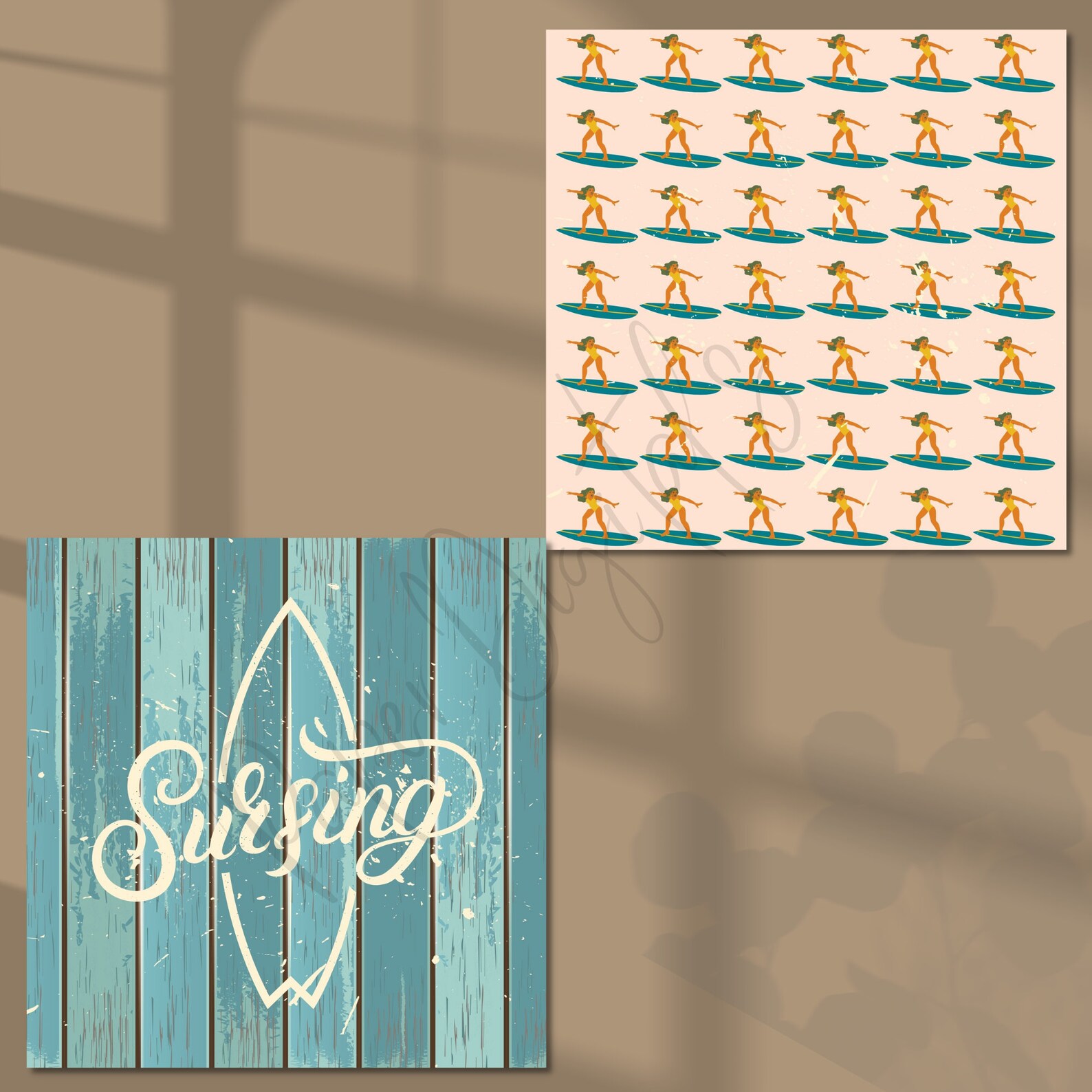 Retro Surf Digital Papers, Wallpaper, Instant Download Mockup , Digital ...