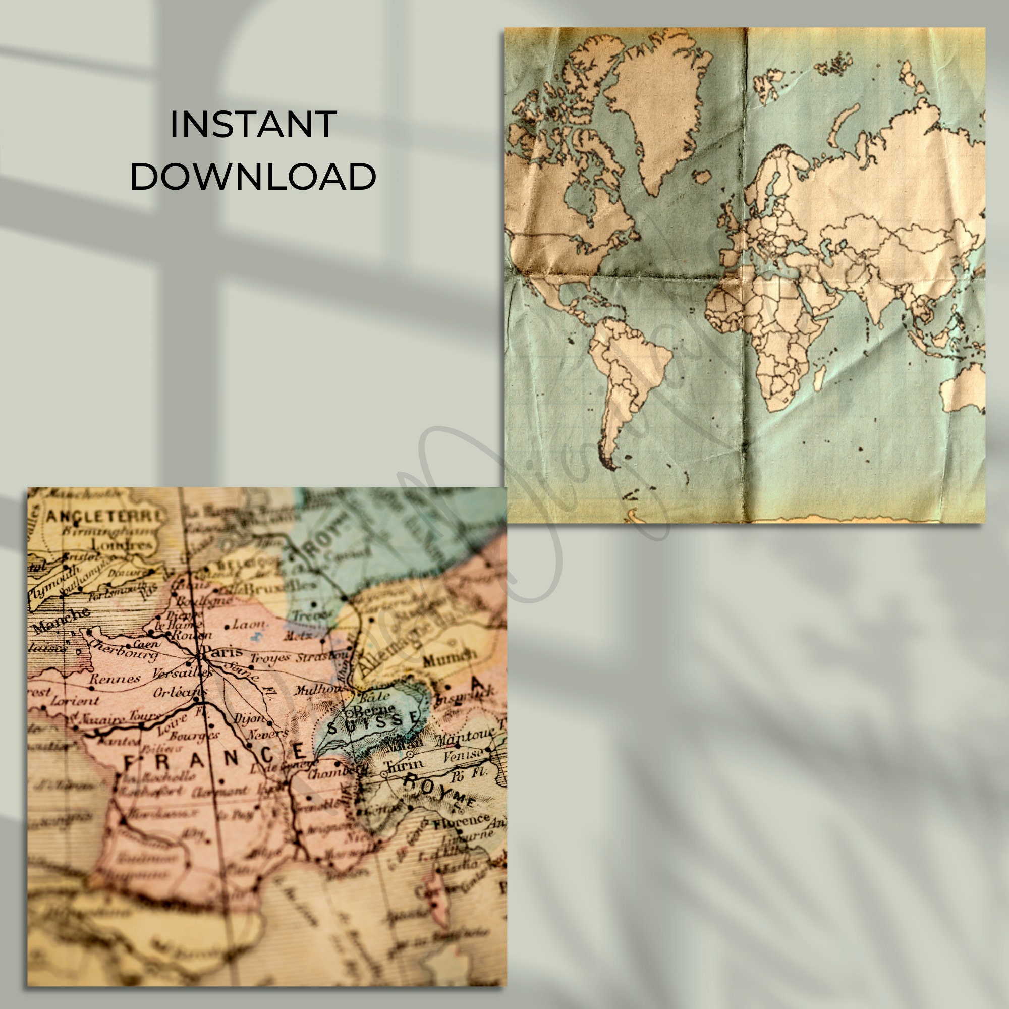 Old Vintage Map Digital Paper, Digital Paper Pack 10 Designs 12in X ...