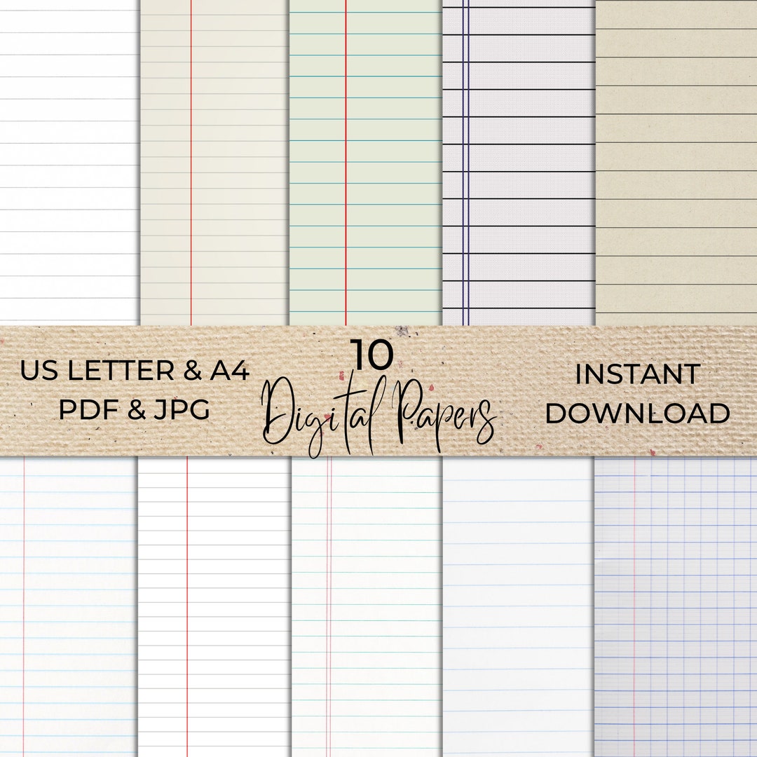Notebook Paper PDF and JPG Digital Download, School Paper Instant ...
